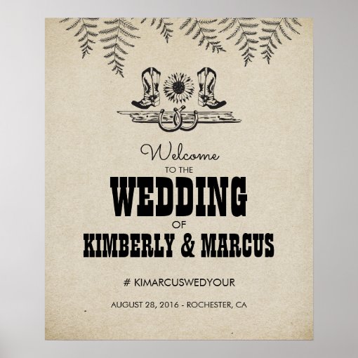 Country Rustic Western Wedding Welcome Sign Poster | Zazzle