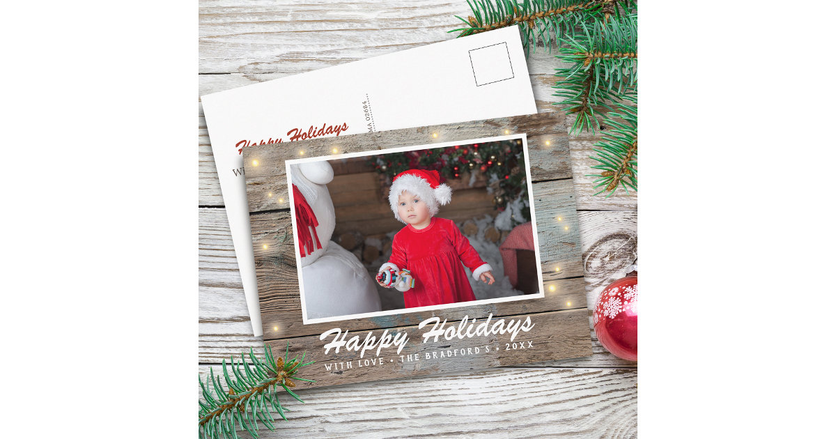 Country Rustic Wood Lights Photo Postcard | Zazzle