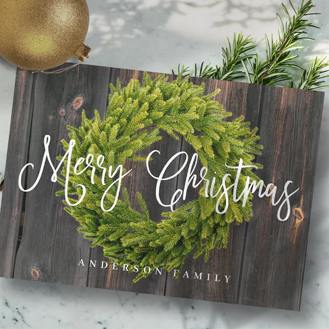 Country Rustic Wood Merry Christmas Greeting Holiday Card | Zazzle