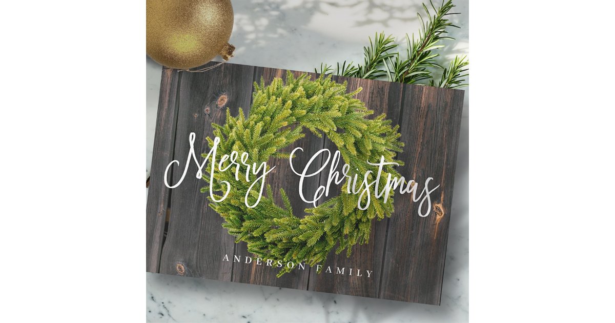 Country Rustic Wood Merry Christmas Greeting Holiday Card | Zazzle