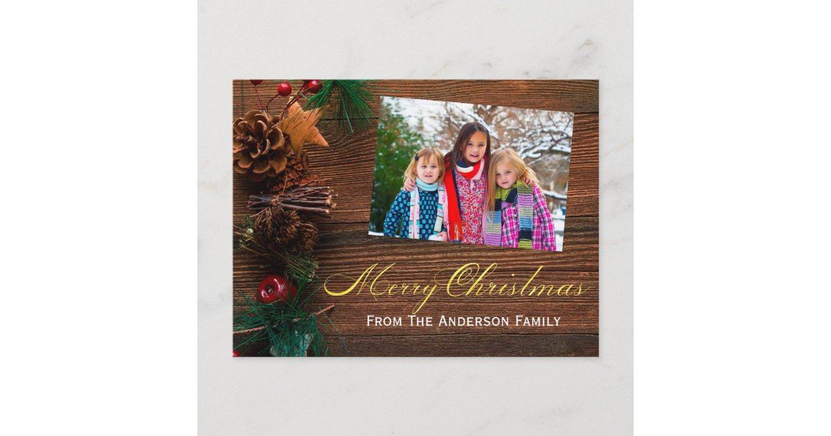 Country Rustic Wood Merry Christmas Photo Holiday Postcard | Zazzle