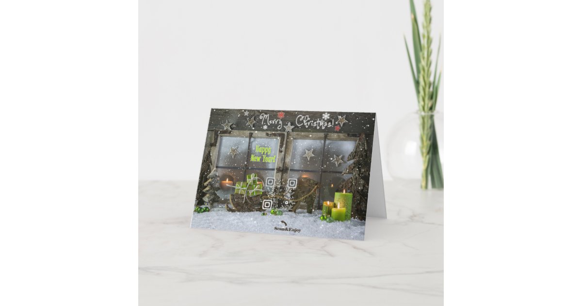 Country Rustic ‎Wood Merry Christmas QR-code card | Zazzle