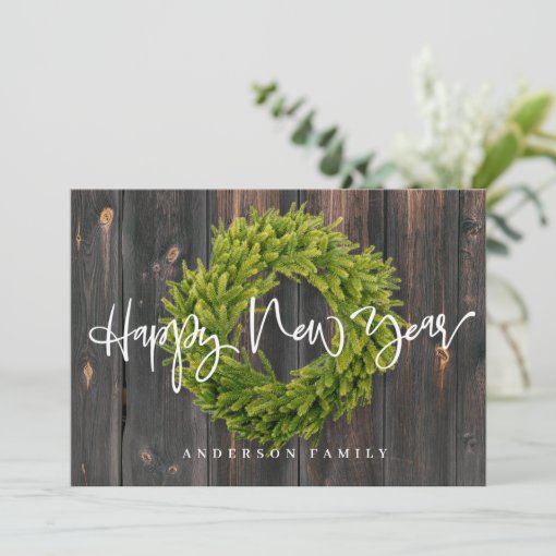 Country Rustic Wood Merry Happy New Year Holiday Card | Zazzle