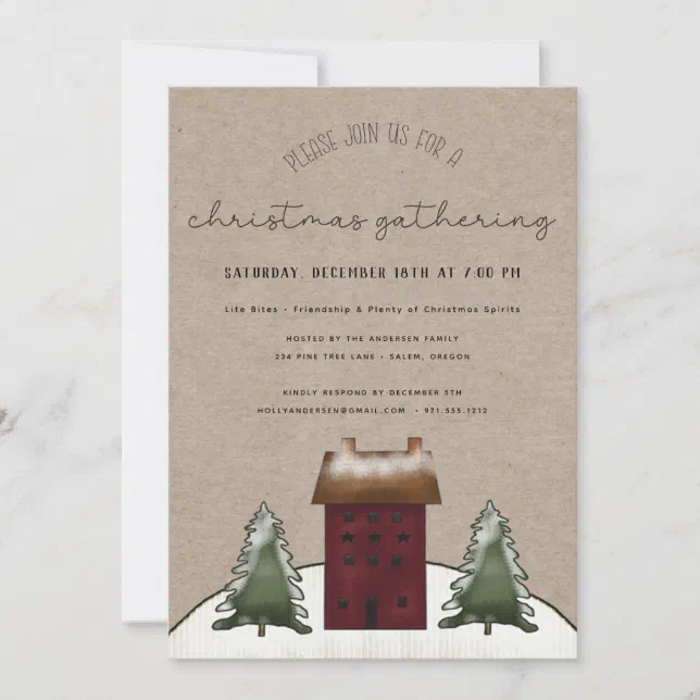 Country Saltbox Rustic Family Christmas Party Invitation | Zazzle