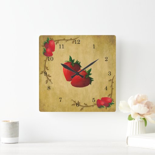 Country Strawberries Wall Clock | Zazzle