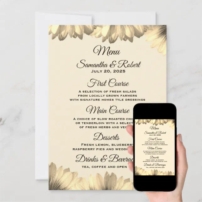 Country Style Floral Wedding Menu Selection Card | Zazzle