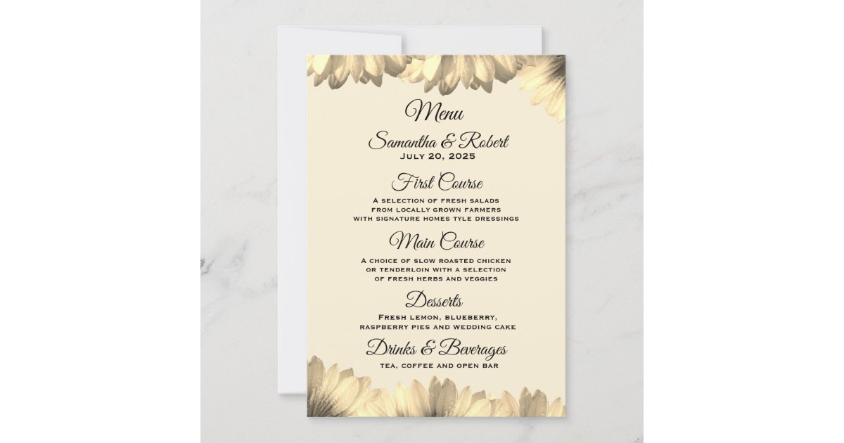Country Style Floral Wedding Menu Selection Card | Zazzle