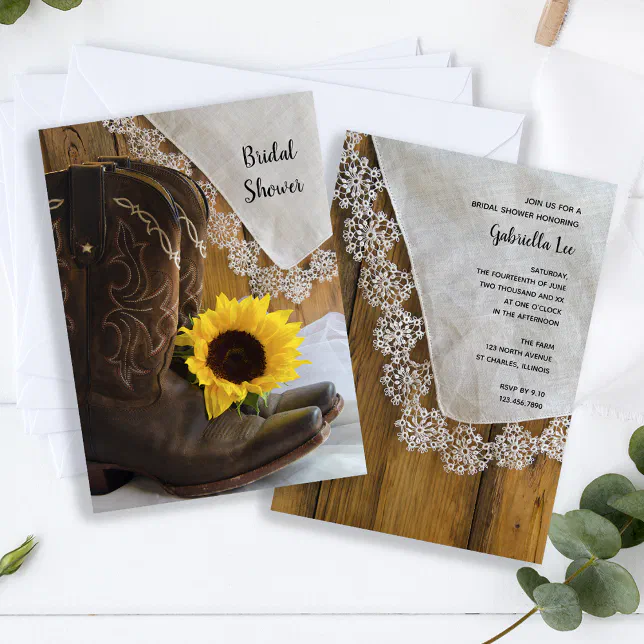 Country Sunflower and Lace Western Bridal Shower Invitation | Zazzle
