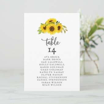 Country Sunflower Table Number Seating Chart Cards | Zazzle