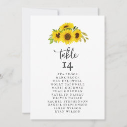 Country Sunflower Table Number Seating Chart Cards | Zazzle