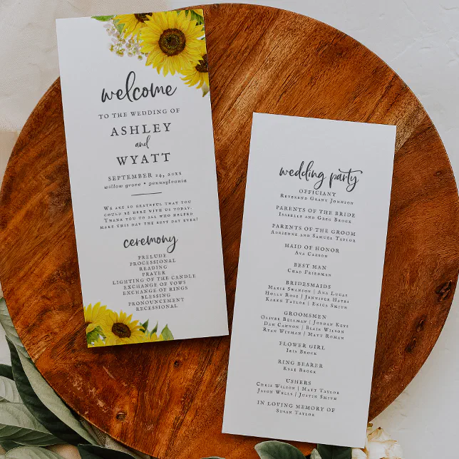 Country Sunflower Wedding Program | Zazzle