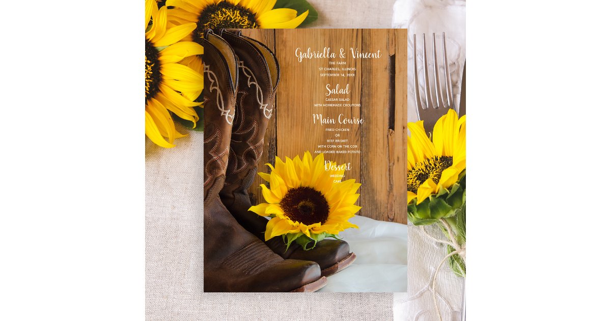 Country Sunflower Western Wedding Menu | Zazzle