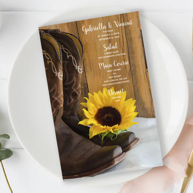 Country Sunflower Western Wedding Menu | Zazzle