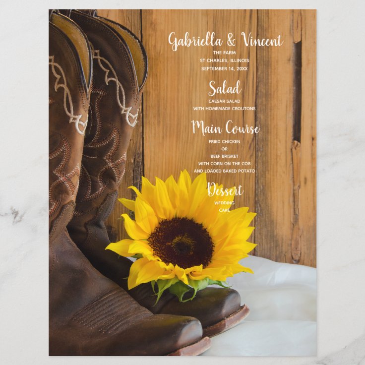 Country Sunflower Western Wedding Menu | Zazzle