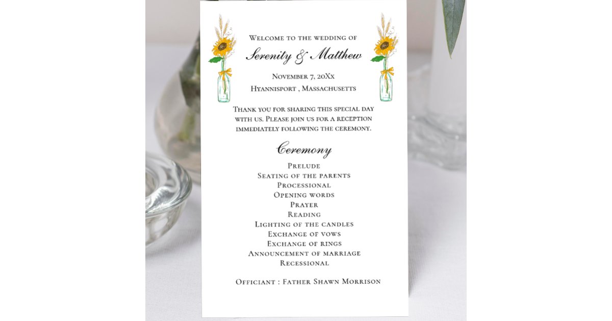 Country Sunflowers Rustic Floral Wedding Program | Zazzle