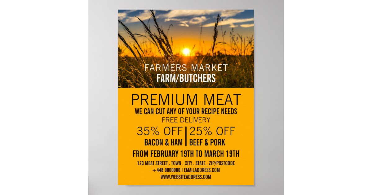 Country Sunset, Farmer & Butcher Advertising Poster | Zazzle