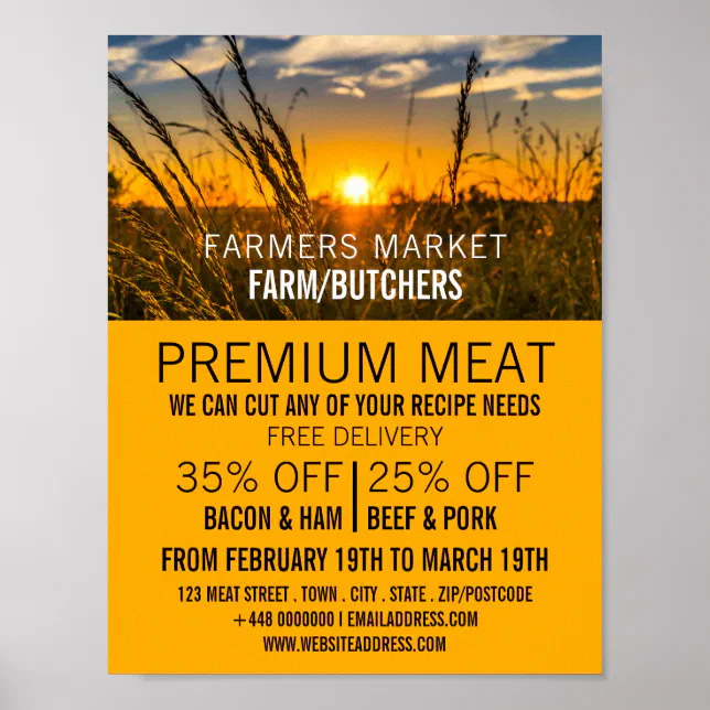 Country Sunset, Farmer & Butcher Advertising Poster | Zazzle