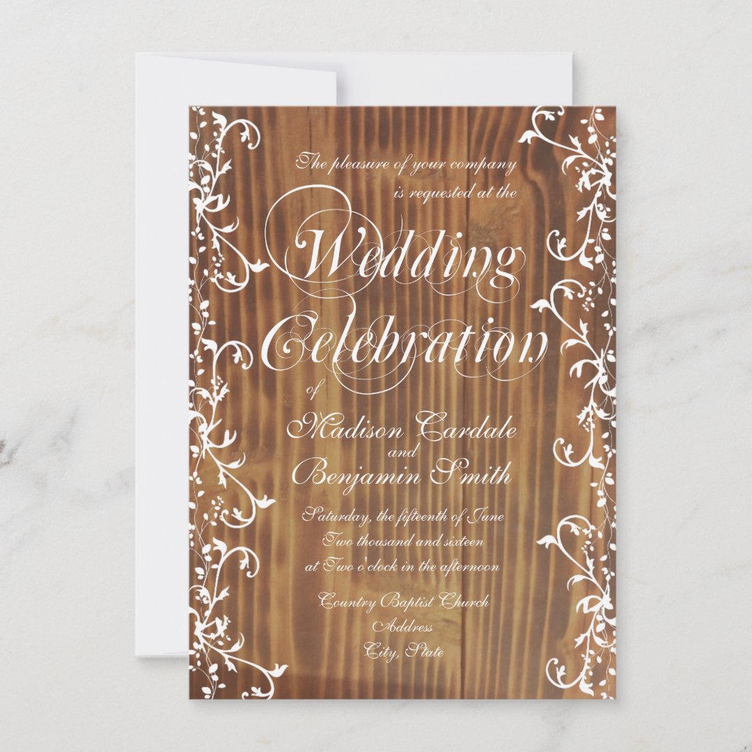 Country Swirl Rustic Wood Wedding Invitations | Zazzle