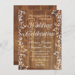 Country Swirl Rustic Wood Wedding Invitations | Zazzle