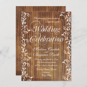 Country Swirl Rustic Wood Wedding Invitations | Zazzle