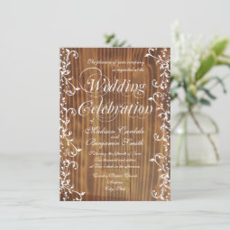 Country Swirl Rustic Wood Wedding Invitations | Zazzle