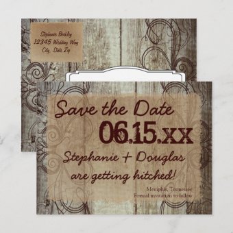 Country Swirl Wood Rustic Save the Date Postcards | Zazzle