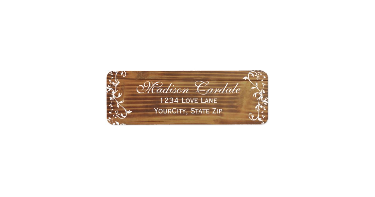 Country Swirls Rustic Wood Return Address Labels | Zazzle
