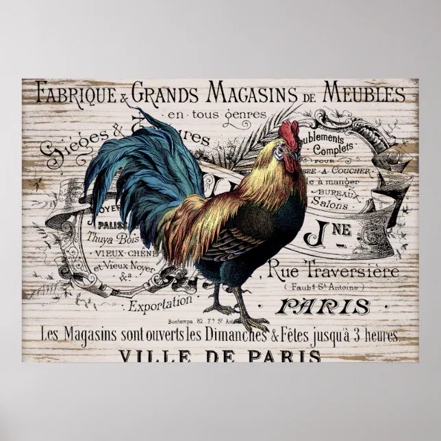Country Vintage rooster Nostalgic poster | Zazzle