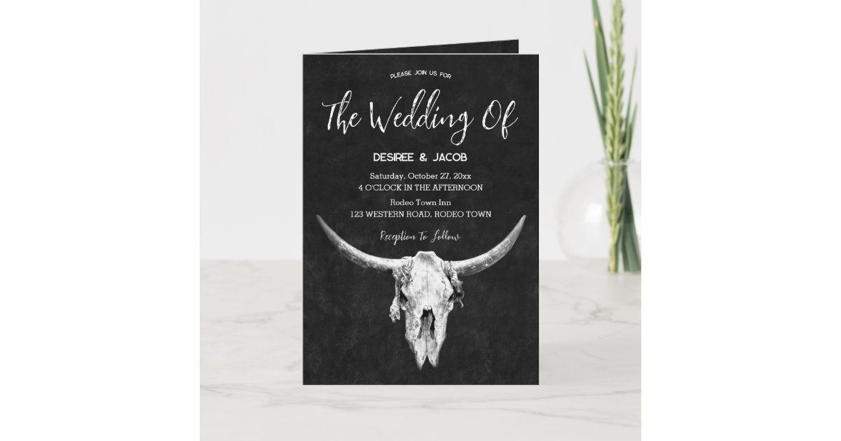 Country Western Black And White Bull Skull Invitation | Zazzle