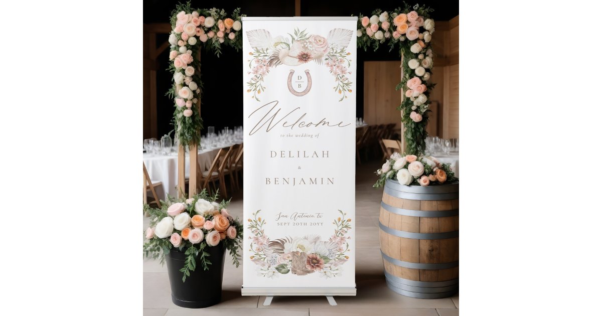 Country Western Boho Floral Cowboy Wedding Welcome Retractable Banner ...