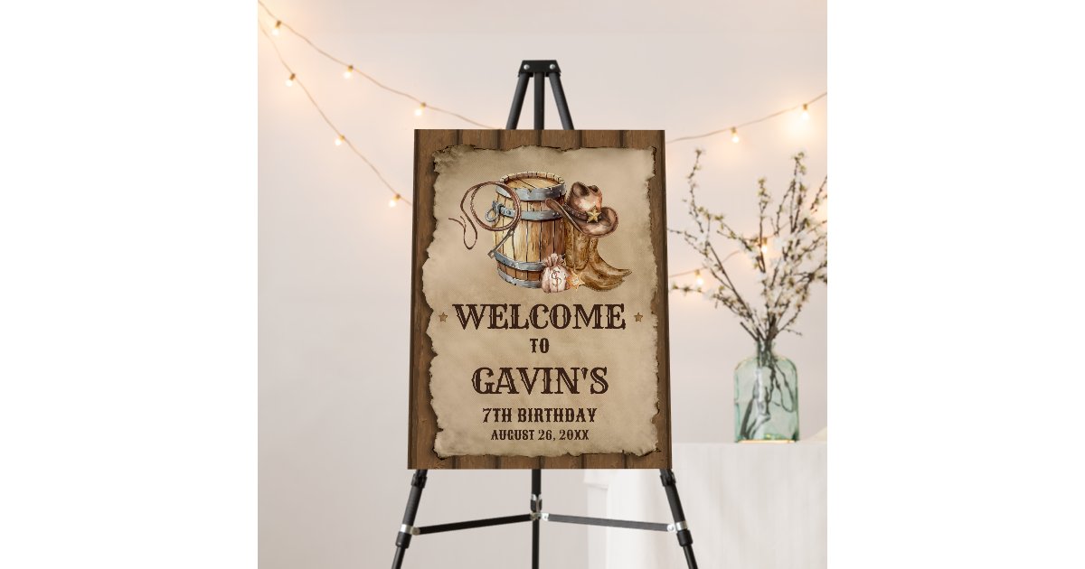 Country Western Cowboy Birthday Party Welcome Sign | Zazzle