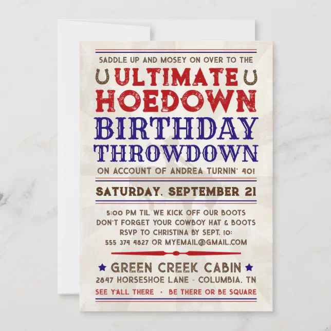 Country Western Cowboy Hoedown Party Invitation | Zazzle