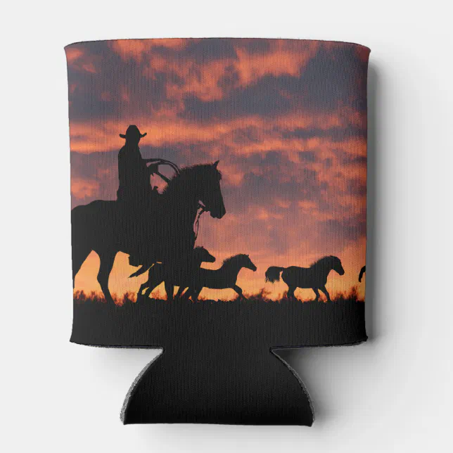 Country Western Cowboy Horses Roundup Can Cooler | Zazzle