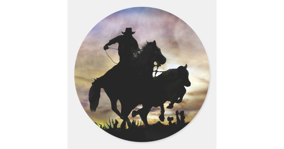 Country Western Cowboy Roping Rodeo Classic Round Sticker | Zazzle