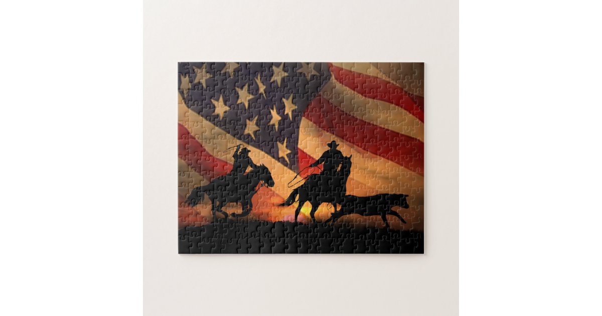 Country Western Cowboy Team Ropers Jigsaw Puzzle | Zazzle