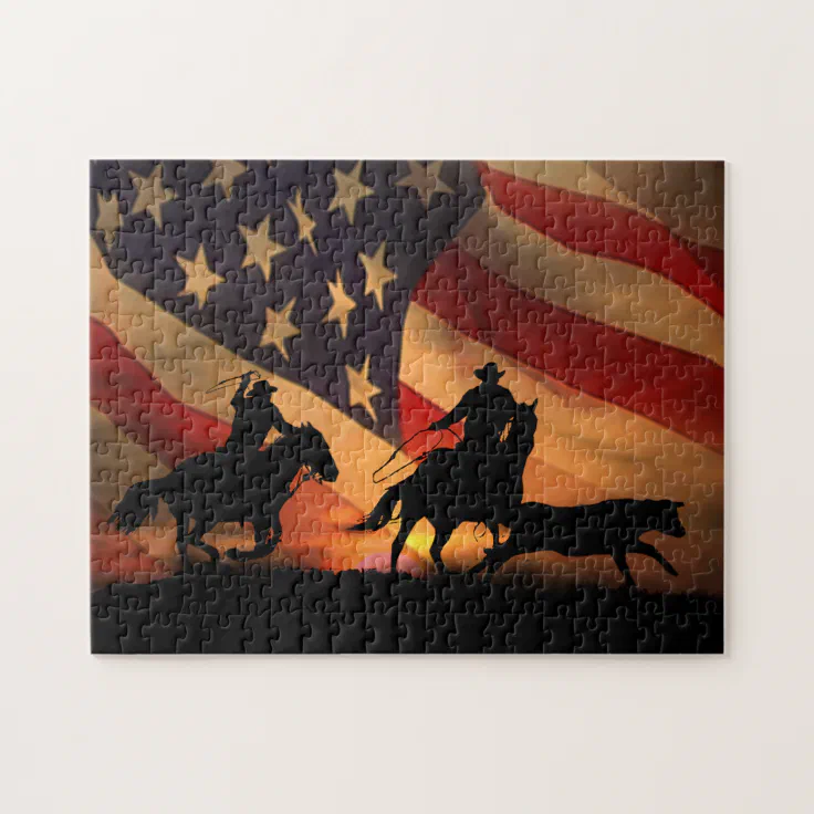 Country Western Cowboy Team Ropers Jigsaw Puzzle | Zazzle