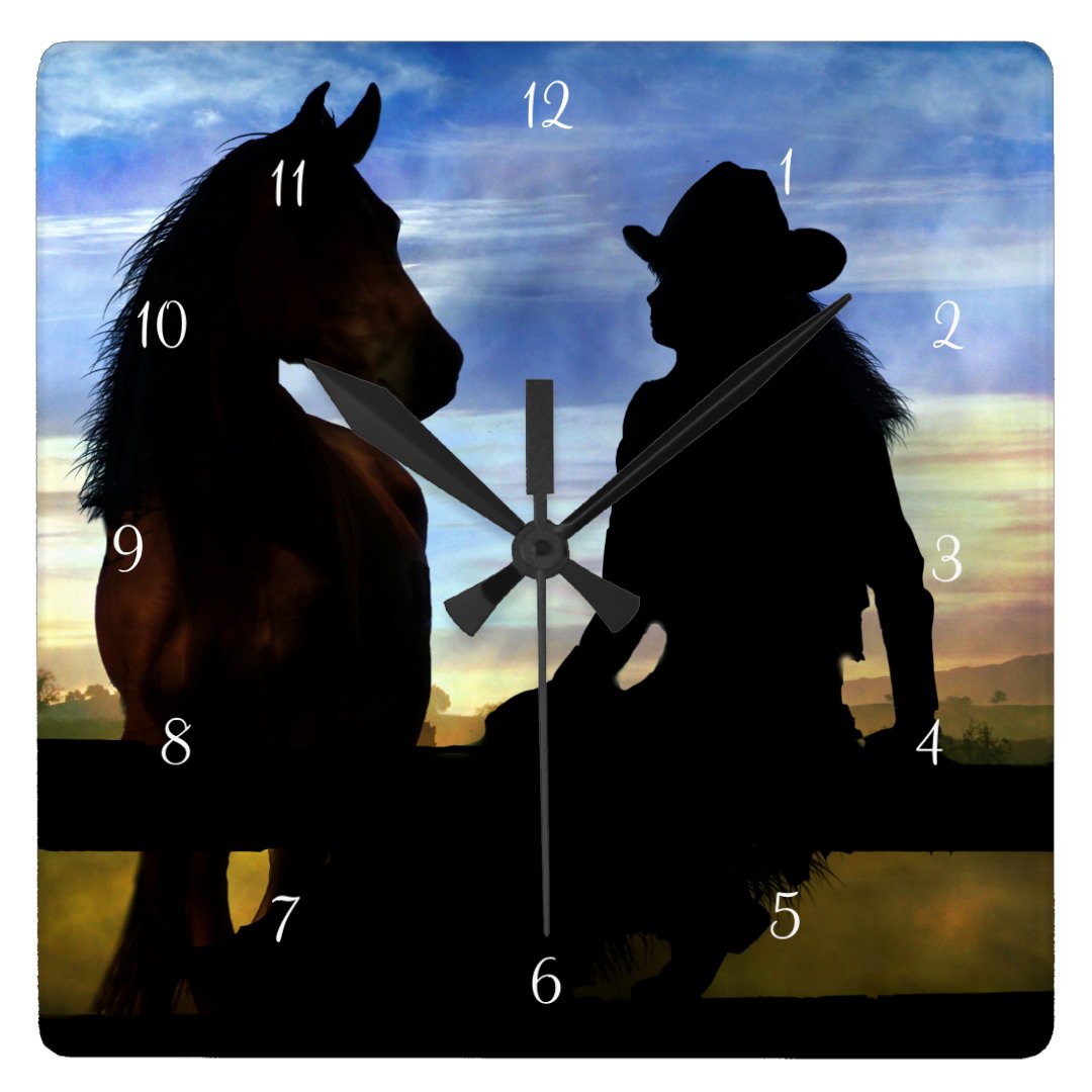 Country Western Cowgirl and Horse Square Wall Clock | Zazzle