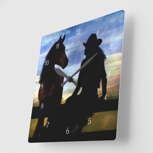 Country Western Cowgirl and Horse Square Wall Clock | Zazzle