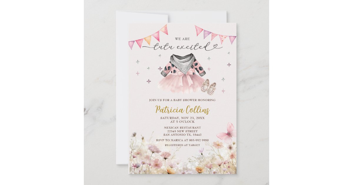 Country Western Girl Tutu Floral Baby Shower Invitation | Zazzle