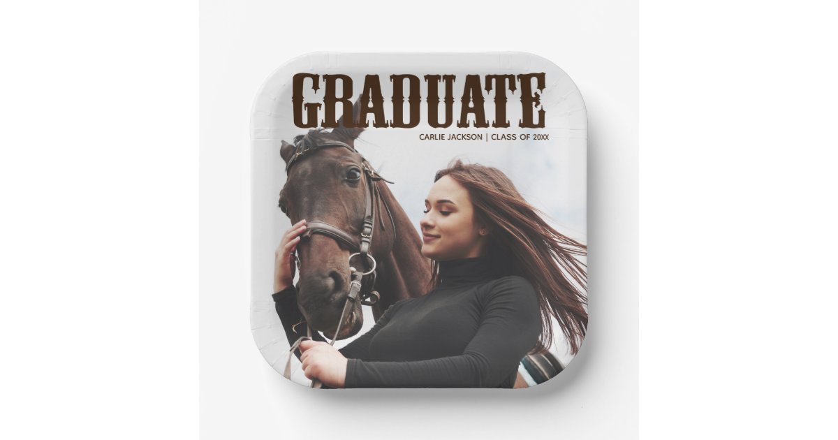 Country Western Graduate Photo Cowgirl Graduation Paper Plates | Zazzle