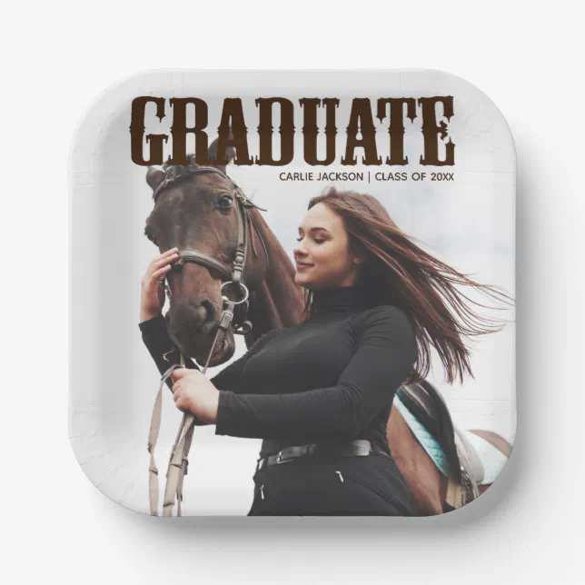 Country Western Graduate Photo Cowgirl Graduation Paper Plates | Zazzle