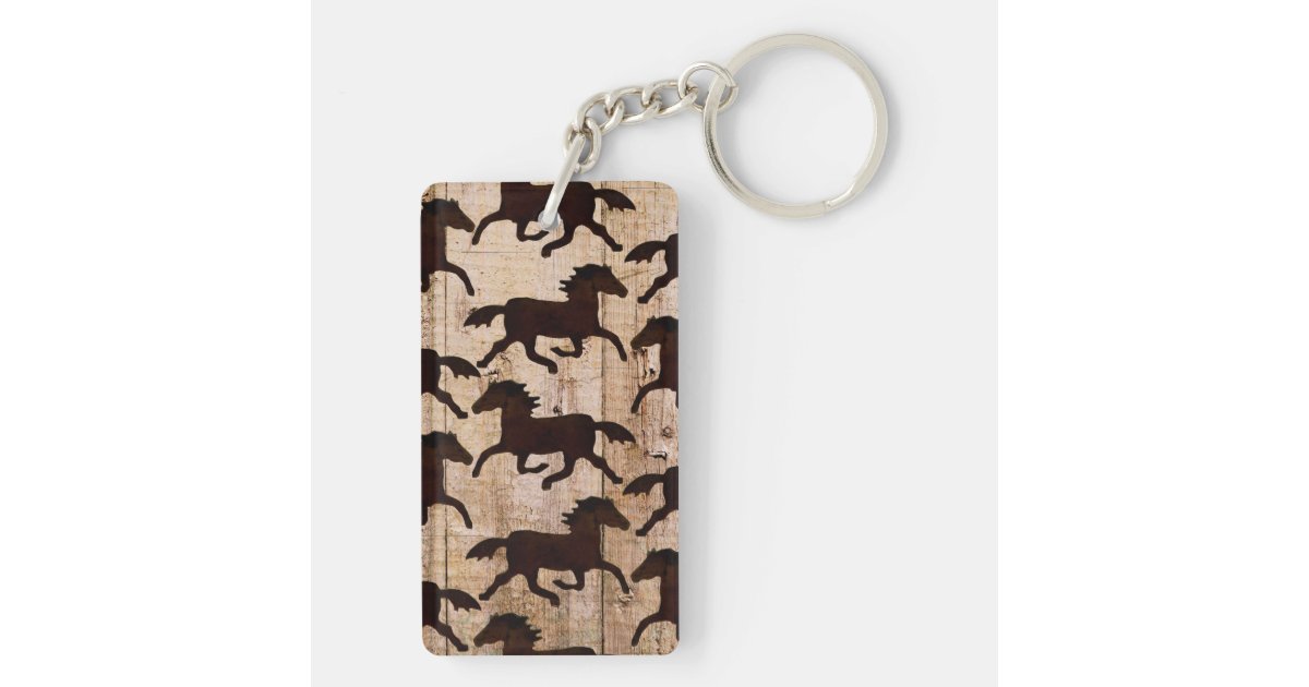 Country Western Horses on Barn Wood Cowboy Gifts Keychain | Zazzle