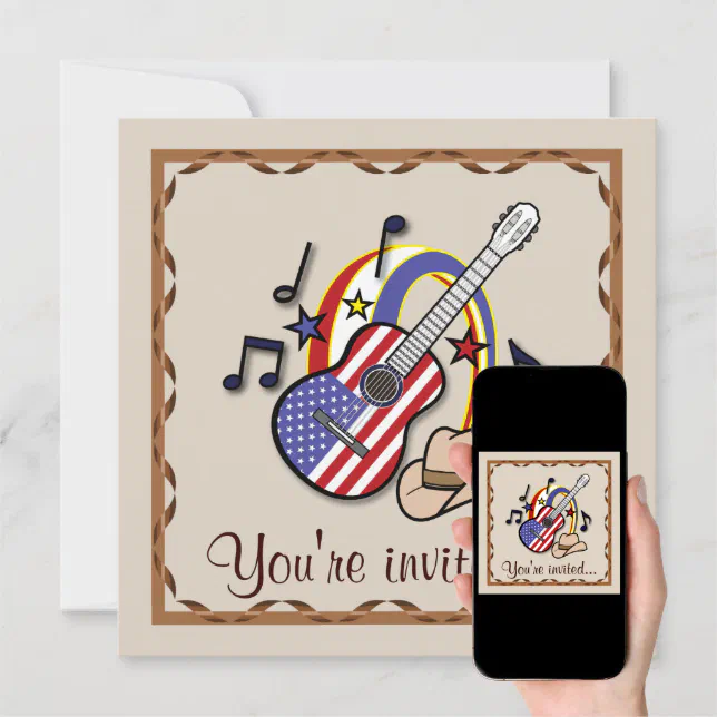 Country Western Party with Guitar Invitation | Zazzle