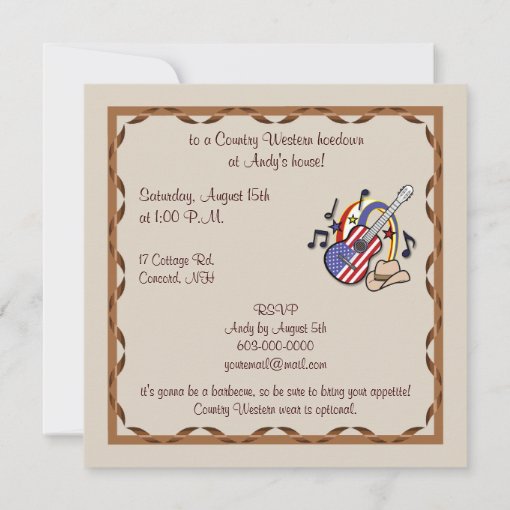 Country Western Party with Guitar Invitation | Zazzle