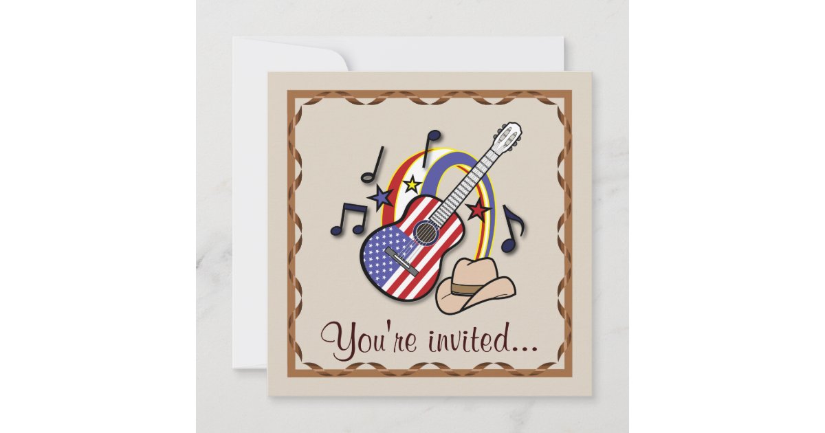Country Western Party with Guitar Invitation | Zazzle