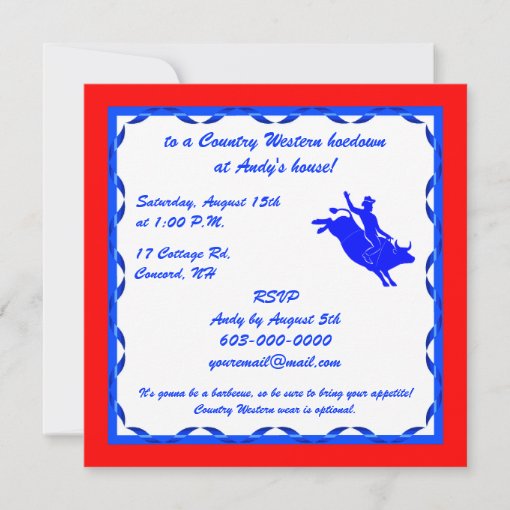 Country Western Party with Rodeo Bull Rider Invitation | Zazzle