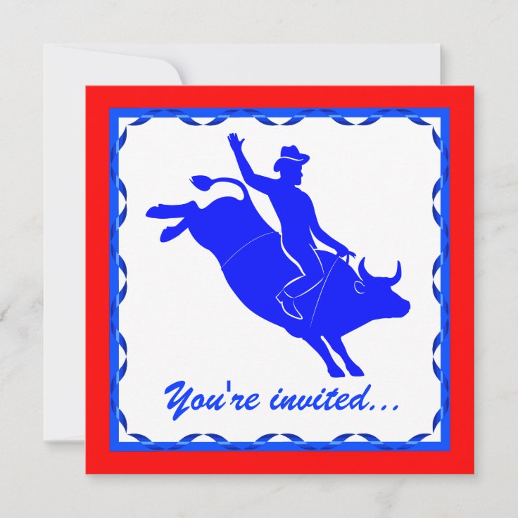 Country Western Party with Rodeo Bull Rider Invitation | Zazzle