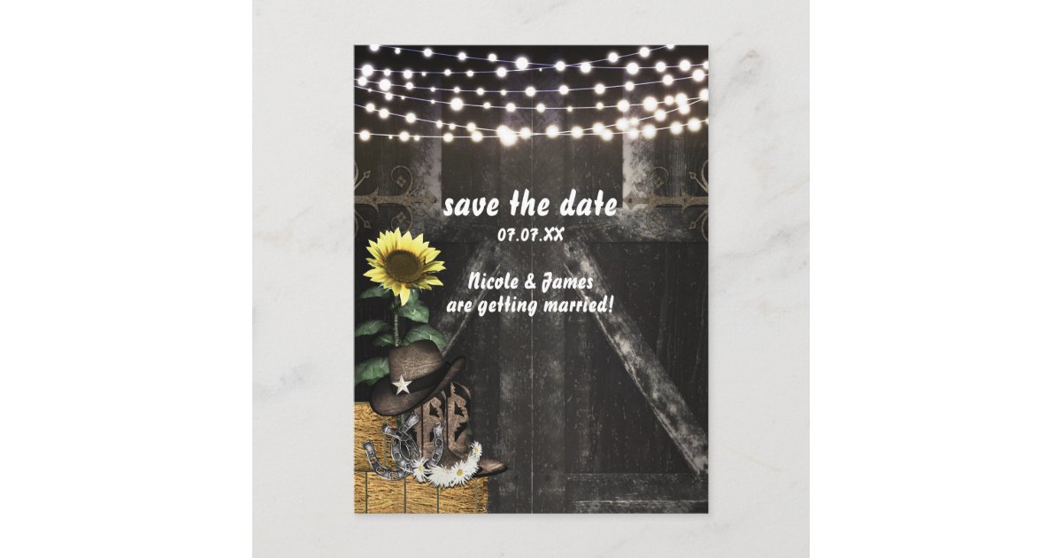 Country Western Rustic Barn Save The Date Card | Zazzle