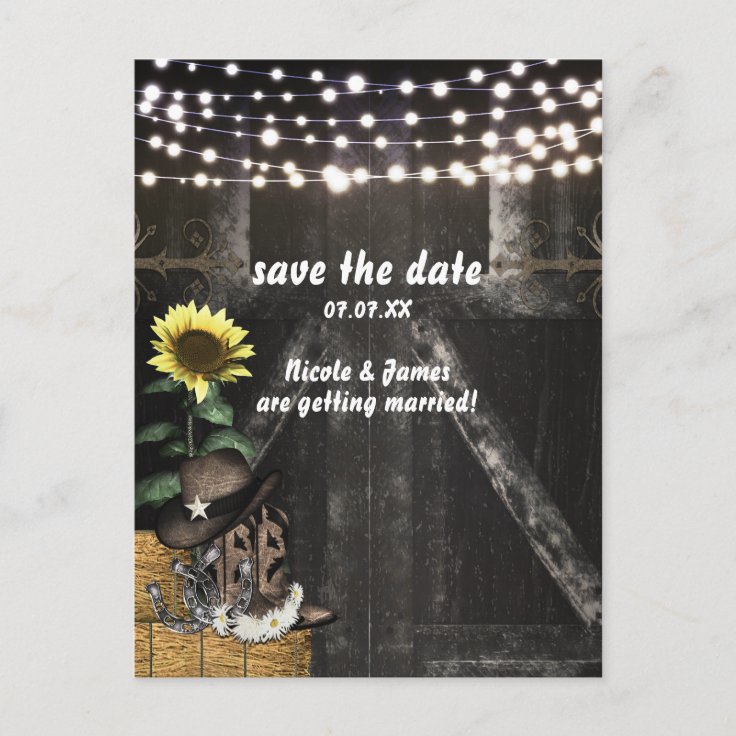 Country Western Rustic Barn Save The Date Card | Zazzle