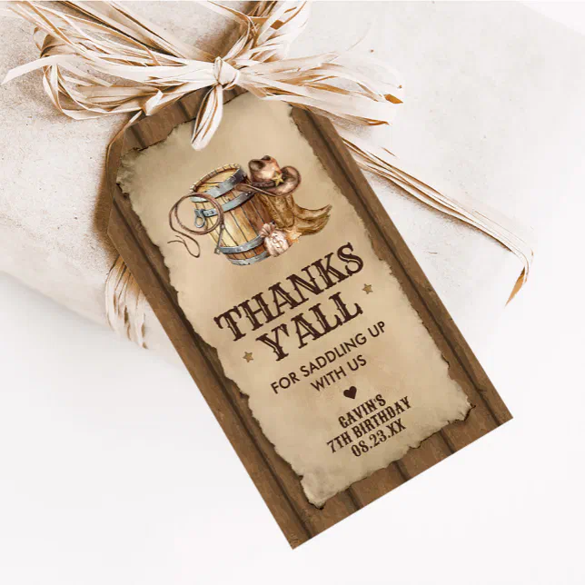 Country Western Wanted Cowboy Birthday Favor Tags | Zazzle